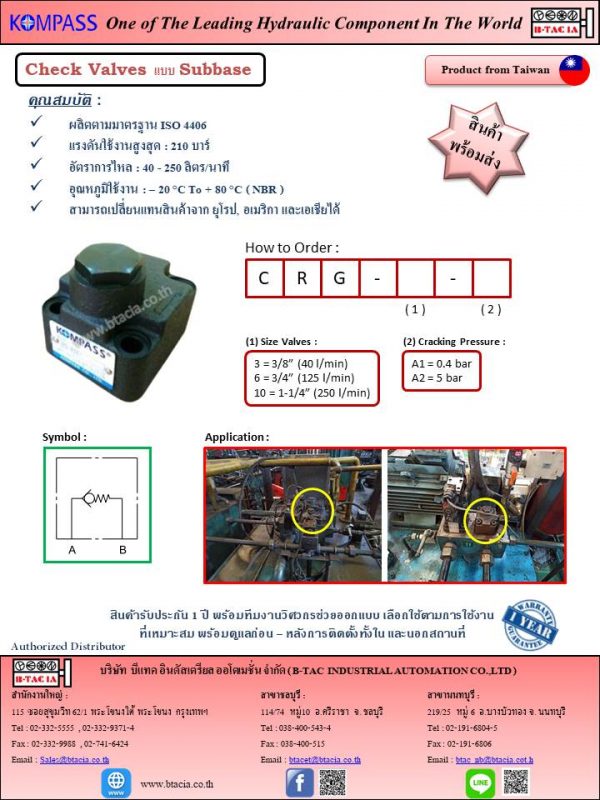 XF002 Kompass Check Valve, Subplate, Series : CRG - B-TAC INDUSTRIAL ...