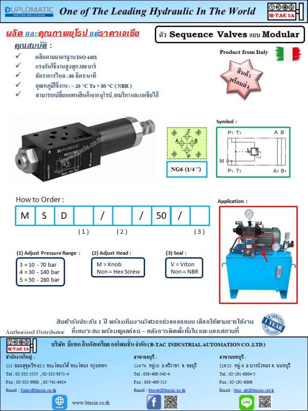 RD401 Duplomatic Sequence Valve, Modular, NG6 & 10, Series : MSD & SD4M - B-TAC INDUSTRIAL ...