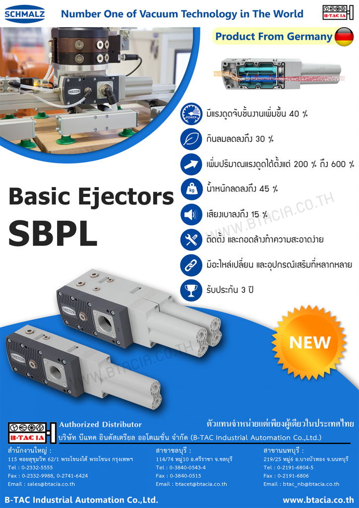 QD3007 - Schmalz Basic Ejectors, Series : SBPL - B-TAC INDUSTRIAL AUTOMATION