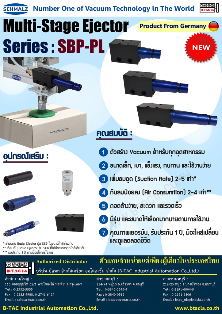 QD3004 - Schmalz Basic Ejectors, with Plastic Main Body, Series : SBP-HV/HF - B-TAC INDUSTRIAL ...