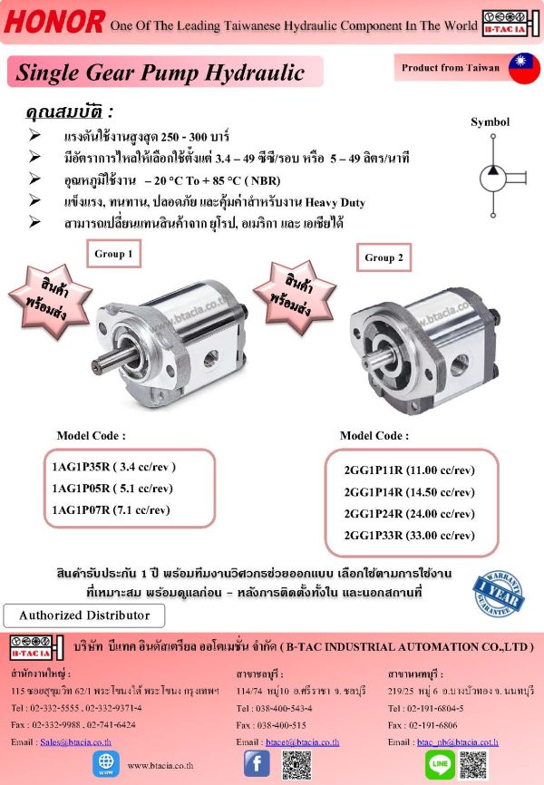 SK001 Honor Gear Pump, Body : Aluminium, Series : 1AG & 2GG - B-TAC ...